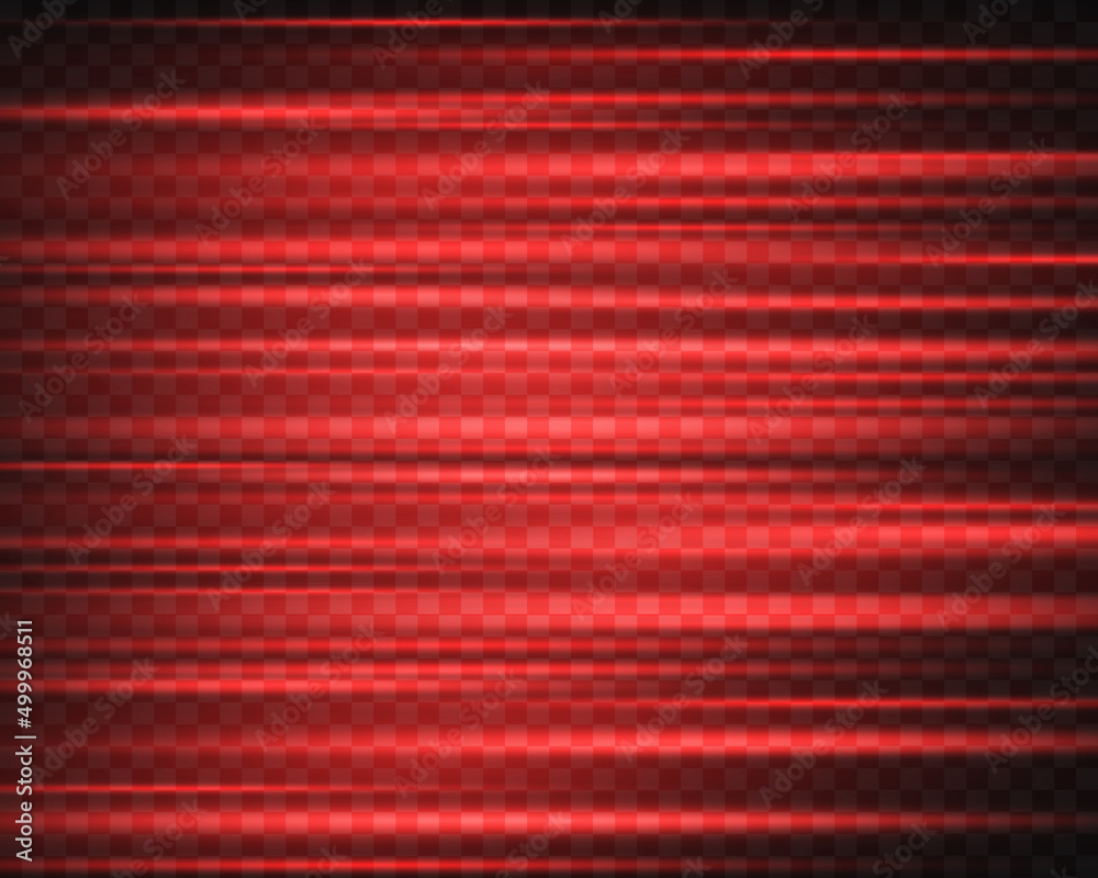 Red lines, stripes, glowing rays on a transparent background. Neon ...