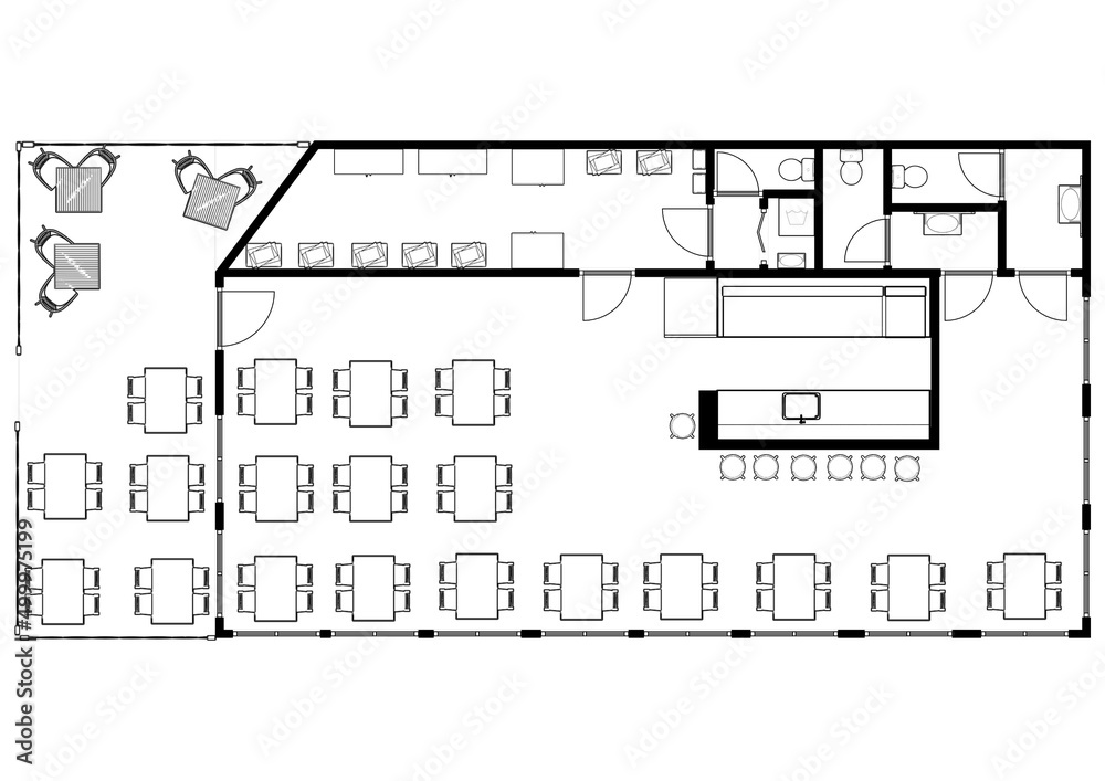 Cafe top view plans. Floor plan 3d with the furniture Furniture symbols ...