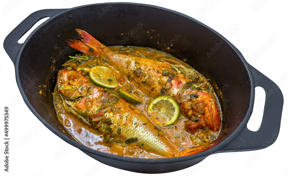 Cari de poisson à la sauce créole réunionnaise, fond blanc Stock Photo ...