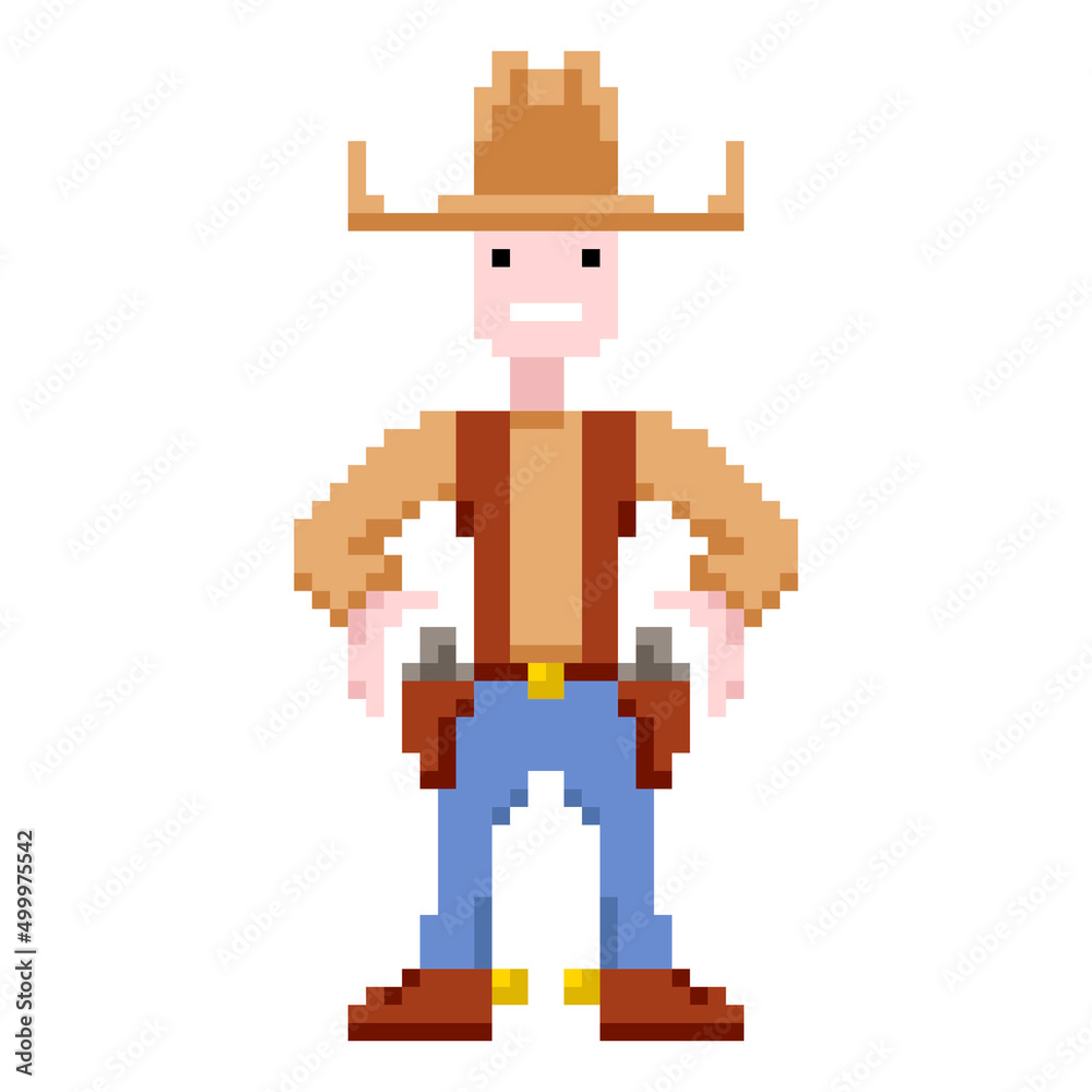 Pixel art cowboy holding a gun. Gunslinger vector illustration Stock ...