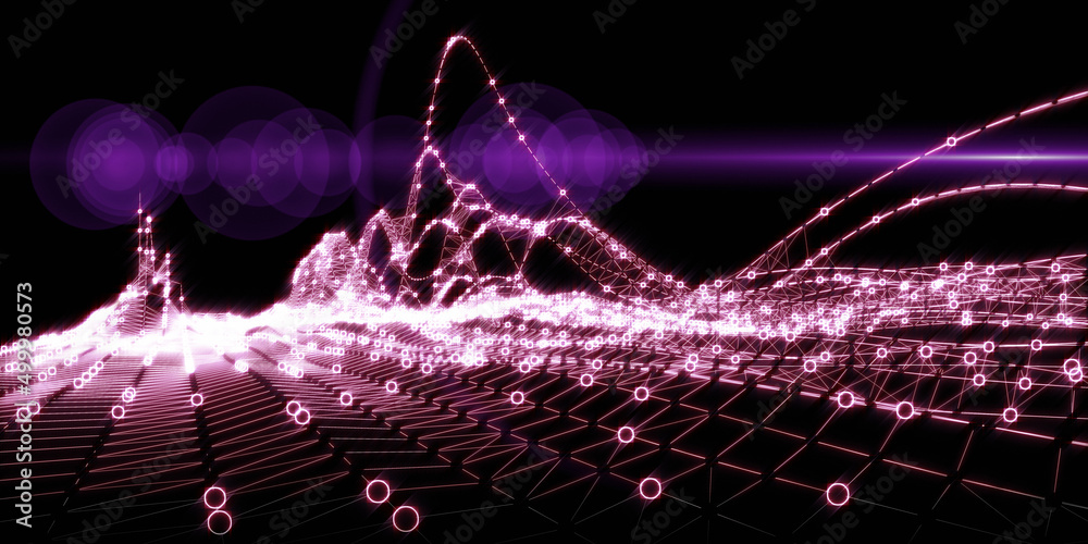 Abstract technology background with wireframe graph from dotted on black. Visual presentation of ...