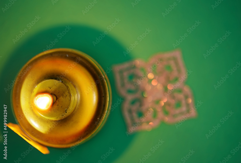 Top view Pelita or oil lamp, traditional Malay oil lamp lit up during ...