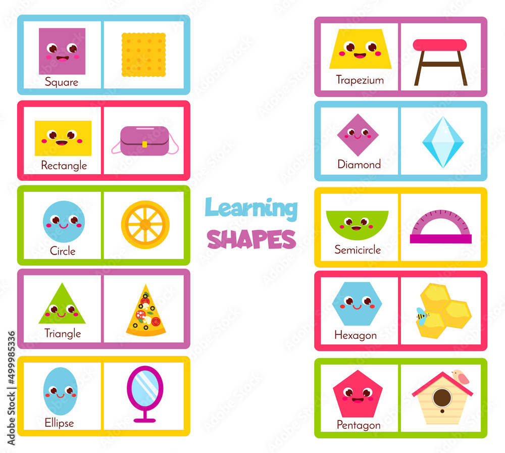 learning geometric shapes for kids. Set of flashcards wtih forms and ...