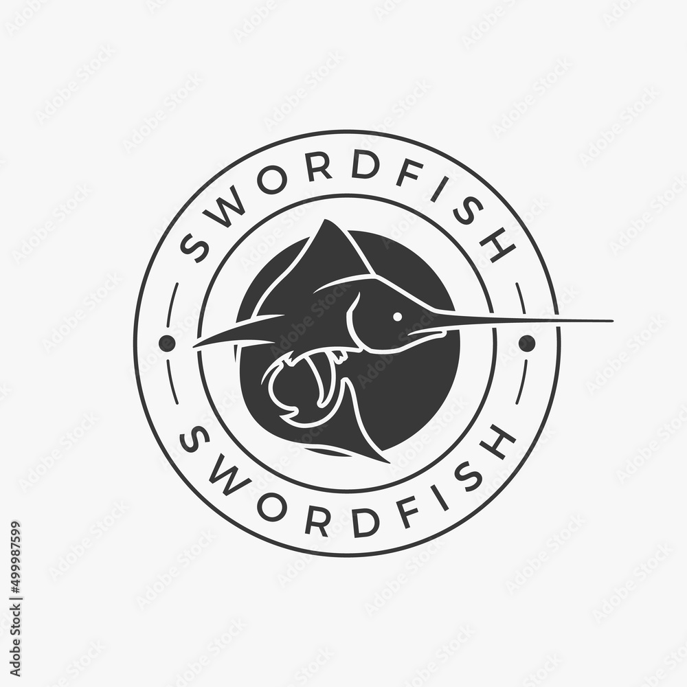 Minimalist circle hunting swordfish vintage logo with place for text ...