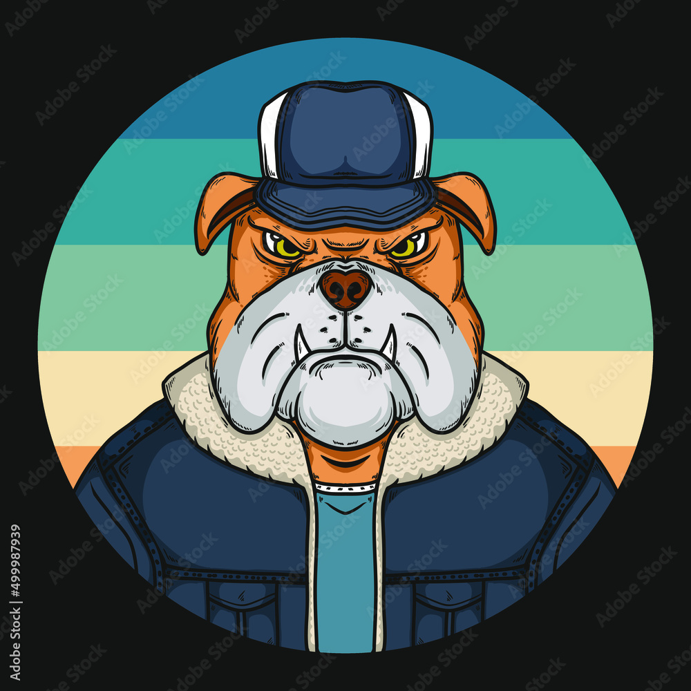 Retro Bulldog Wearing Trucker Vector Illustration Stock Vector | Adobe ...