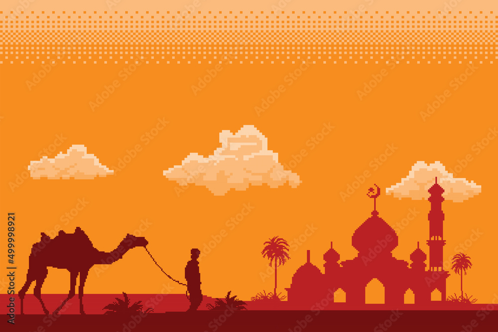 Pixel art of the month of Ramadan, the Muslim holiday. there are ...