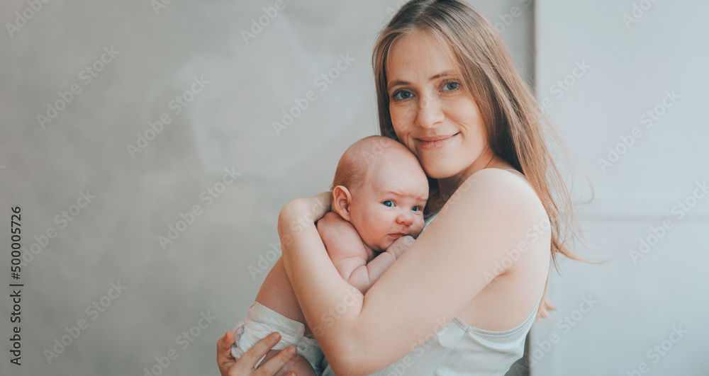 Mother and her Newborn Baby together. Love. Happy Mother and Baby ...