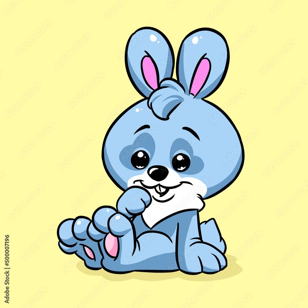 Little cute blue rabbit character animal cartoon illustration Stock ...