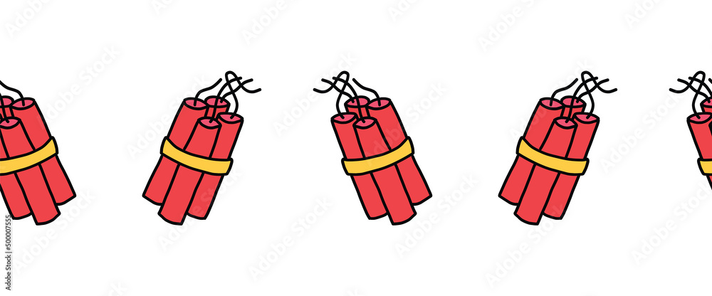 Dynamite stick icon isolated on white seamless border. Repeating ...