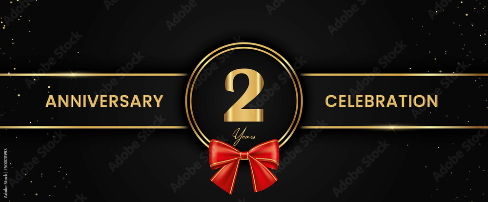 2 Year Anniversary Celebration Vector Template Design. 2 years golden ...