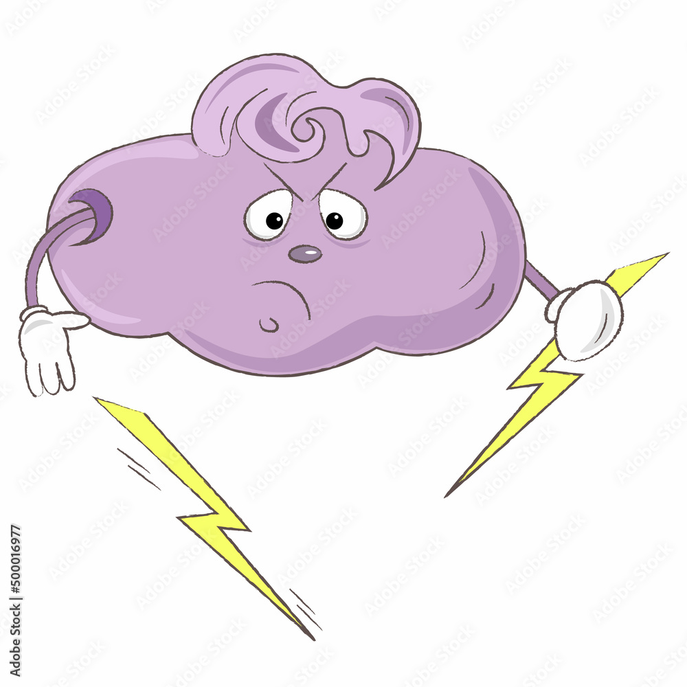 cute cartoon purple cloud with lightning Stock Vector | Adobe Stock