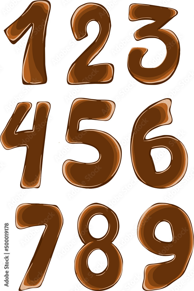 Set of illustrations chocolate numbers. Vector illustration Stock ...