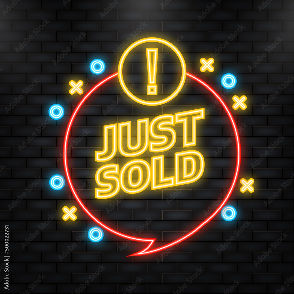 Neon Icon. Just sold red label on white background. Vector illustration ...