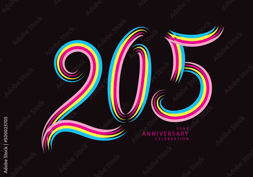 205 number design vector, graphic t shirt, 205 years anniversary ...
