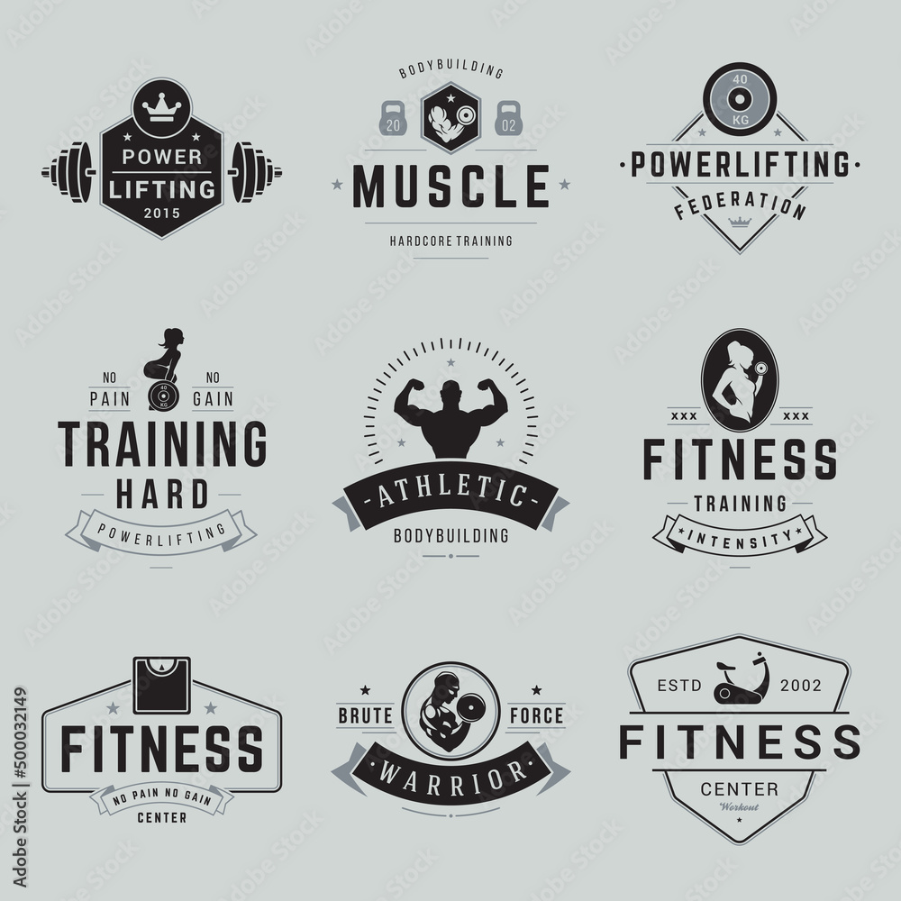 Collection vintage fitness logo decorative design with place for text ...