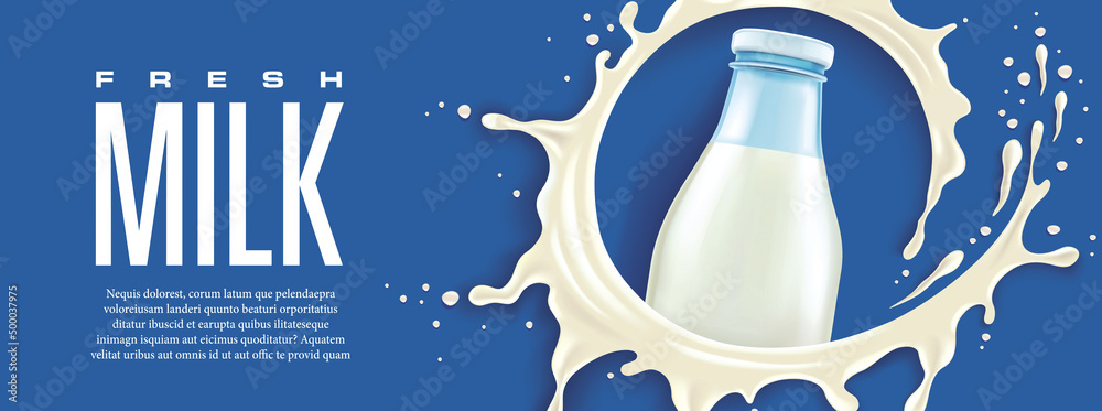 blue background with fresh milk splash and bottle Stock Vector | Adobe ...