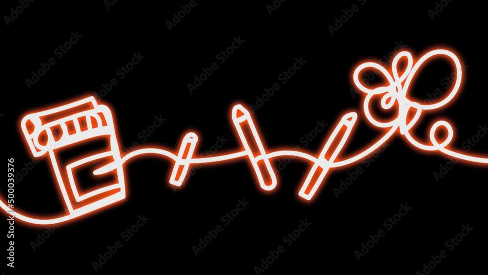 Neon cigarettes in one line on a black screen. A shining symbol of ...