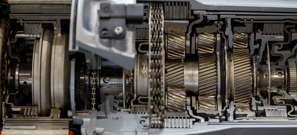 Cross section of a clutch and gearbox in transmission part. Stock Photo ...