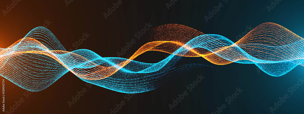 Neon background. Double wave design, spiral. Texture lines, strings ...