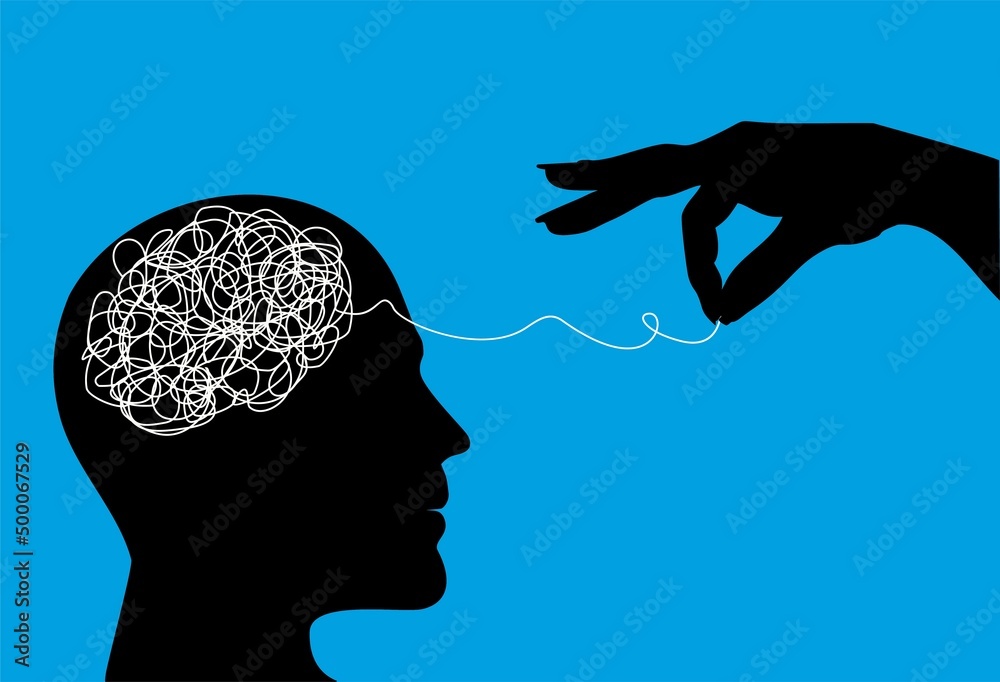 Psychologic therapy session concept with human head silhouette and ...