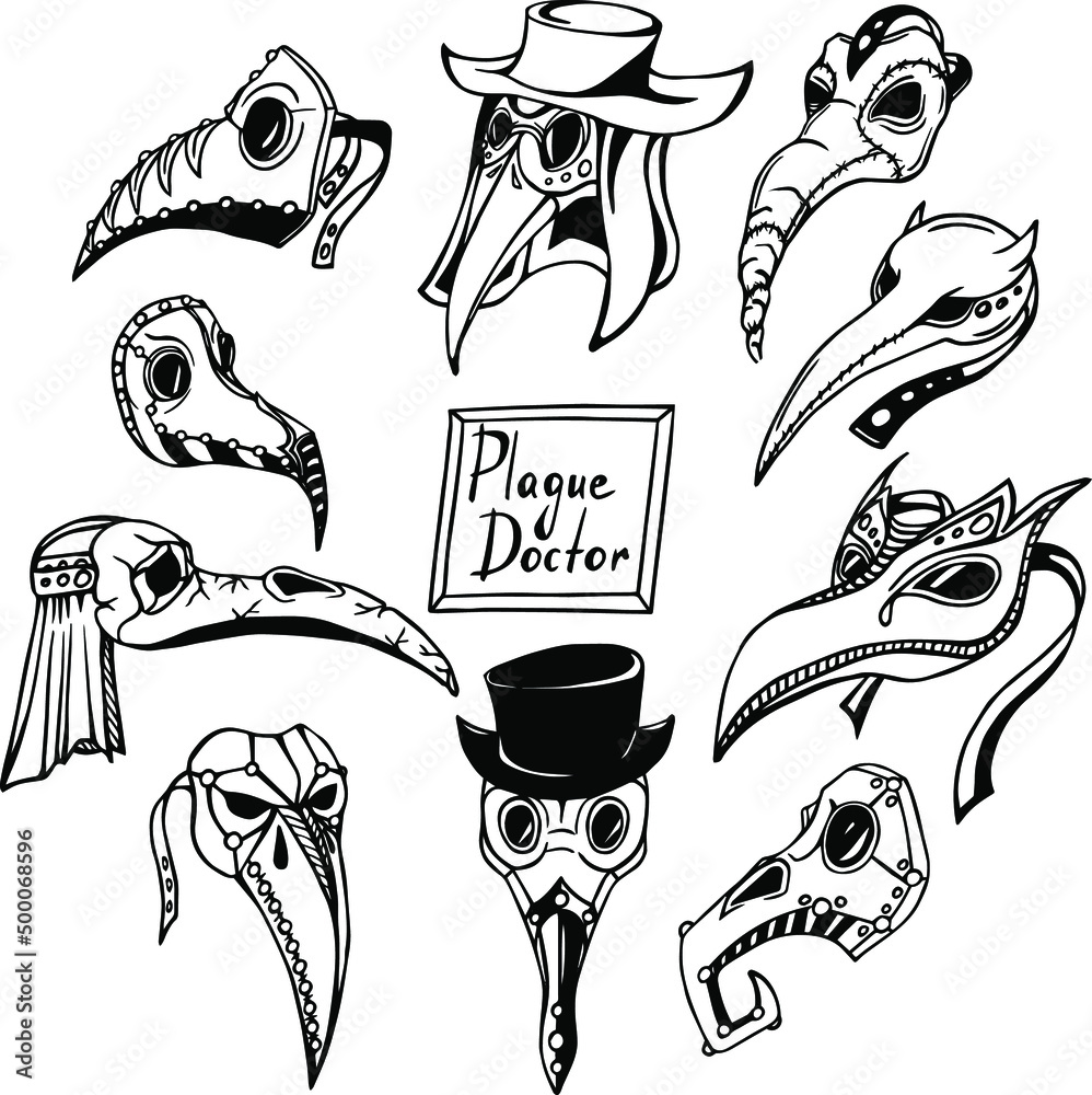 Doctor Plague vector mask set. Tattoo, Halloween design and decor ...