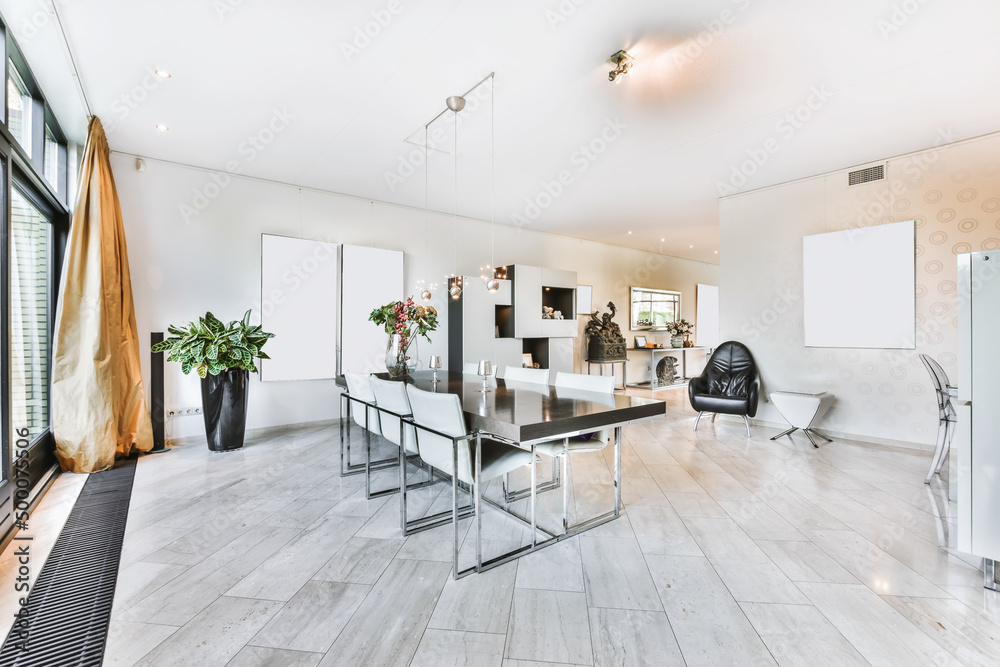 Interior of dining room with table Stock Photo | Adobe Stock