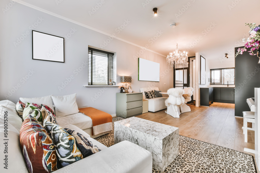 Interior of living room with table Stock Photo | Adobe Stock