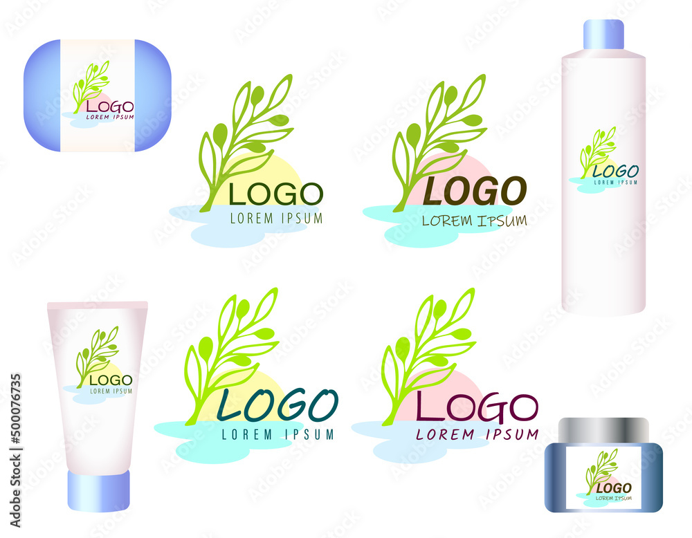 Variants of a logo for natural cosmetics with examples of placement and ...
