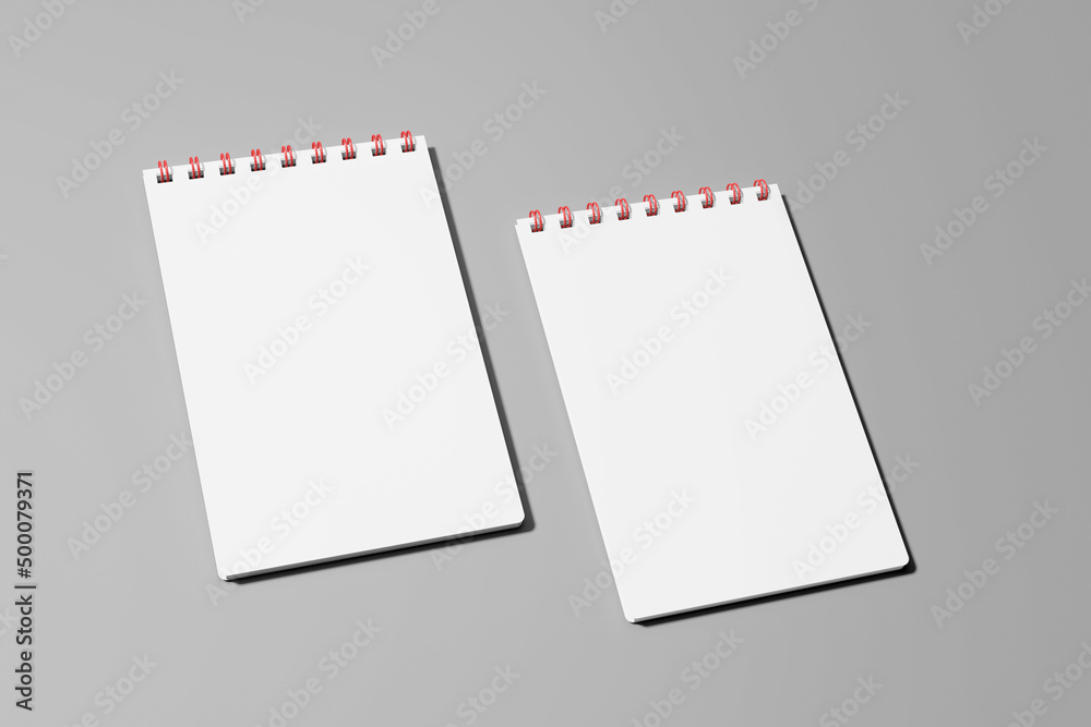 Realistic Blank vertical closed realistic spiral notepad mockup set ...