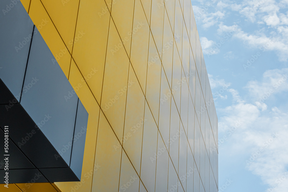 Geometric colored building facade elements with planes, lines and ...