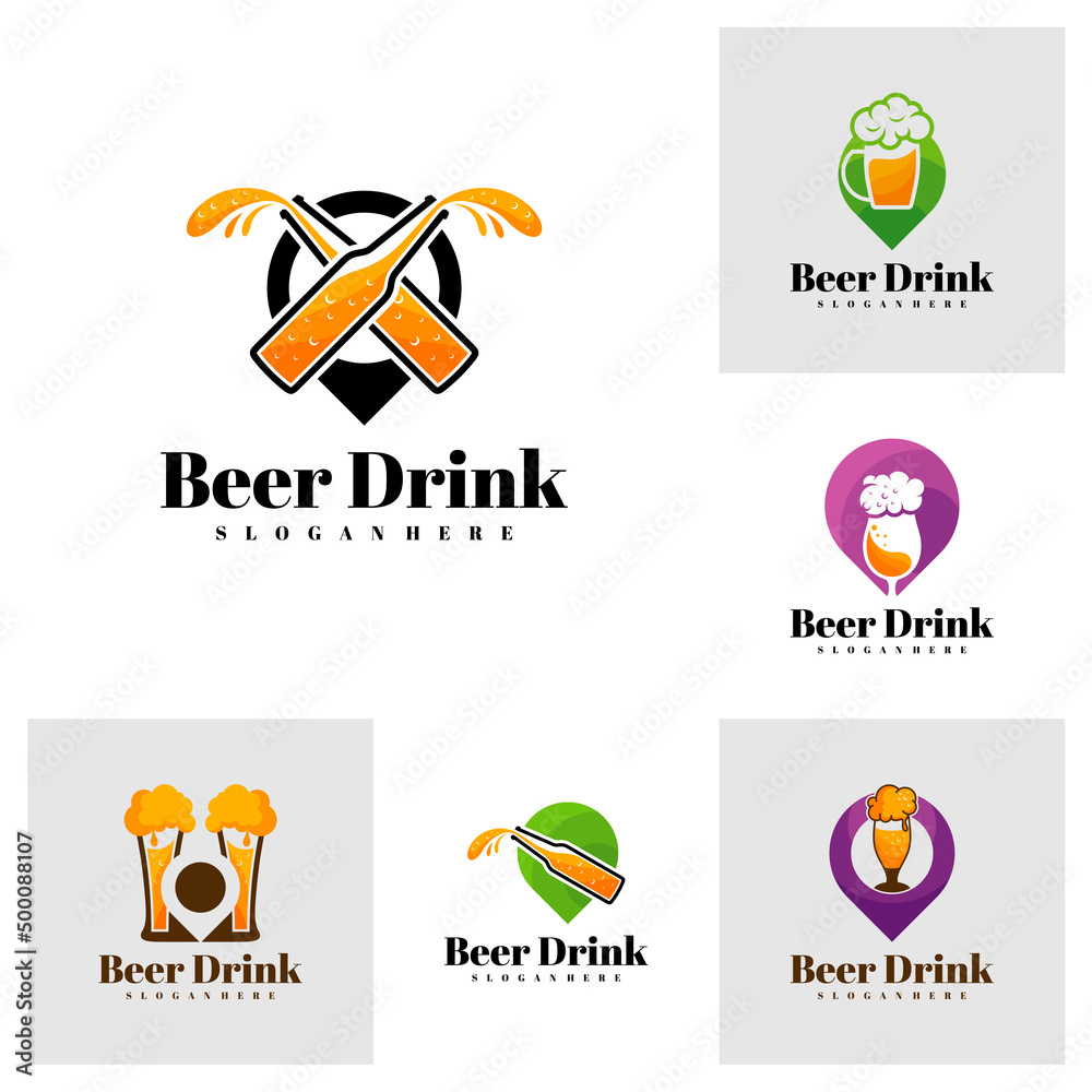 Set of Point with Beer drink logo design vector, Creative Beer drink ...