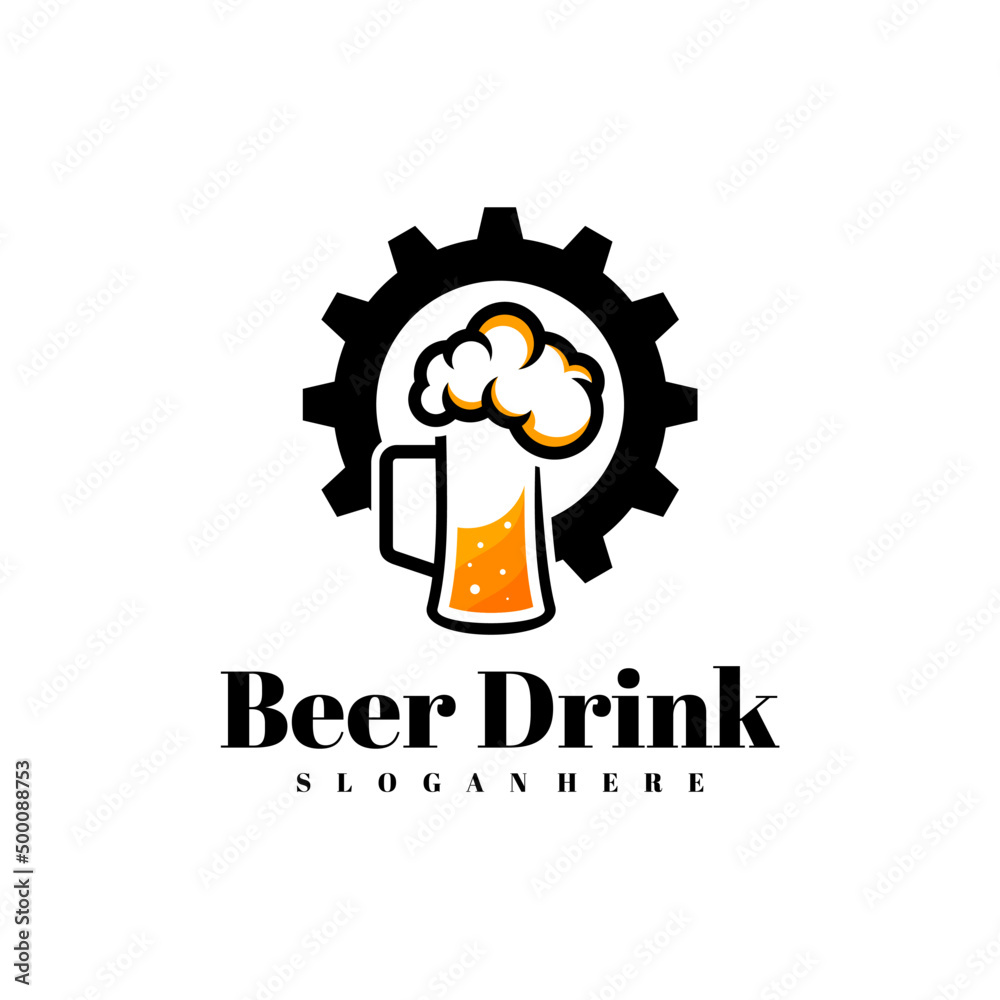 Beer drink with Gear logo design vector, Creative Beer drink logo ...