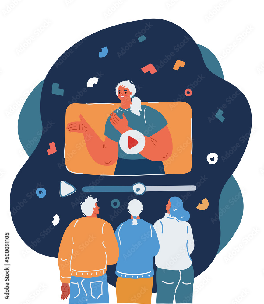 Cartoon vector illustration of people look at popular blogger on ...