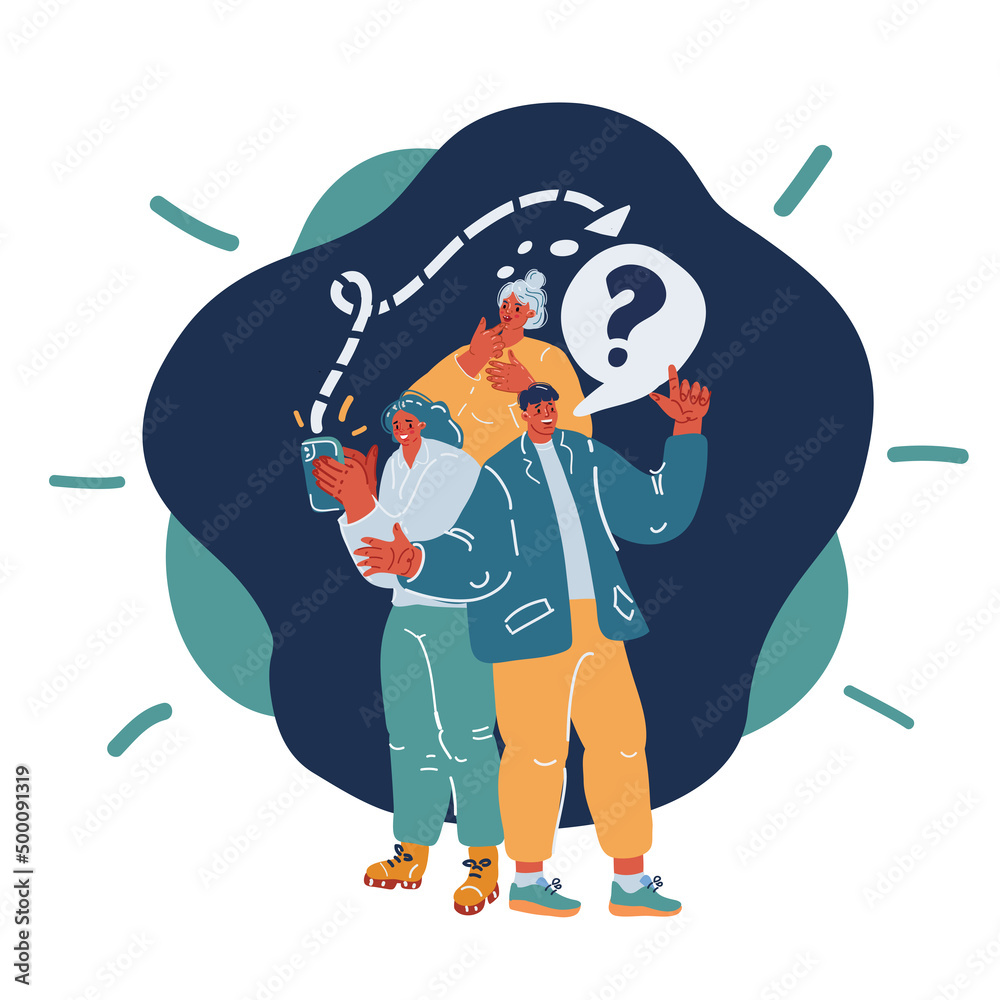 Cartoon vector illustration of people ask each other. Communication ...