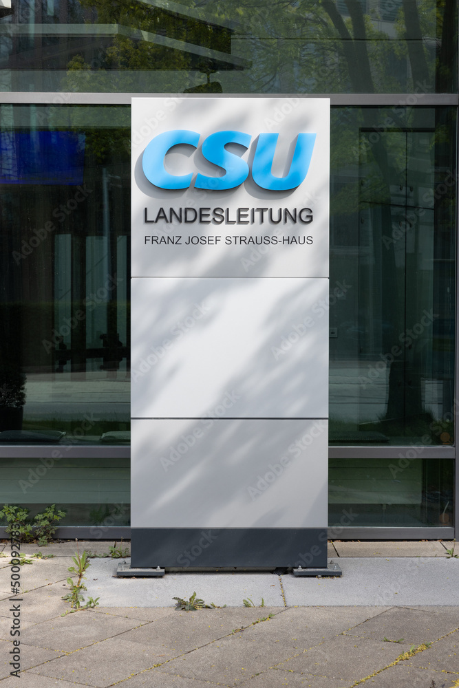 Munich, GERMANY - April 19, 2022: Signpost of the Bavarian political ...