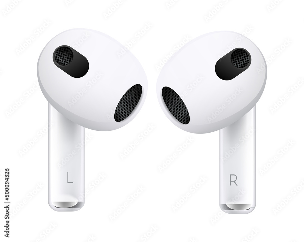 White wireless headphones Apple AirPods series 3, on white background ...