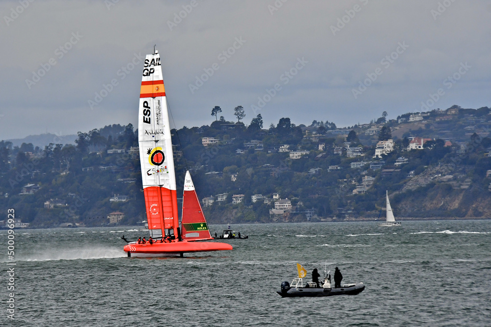Team Spain foiling on daggerboards. SAIL GP is a global championship ...