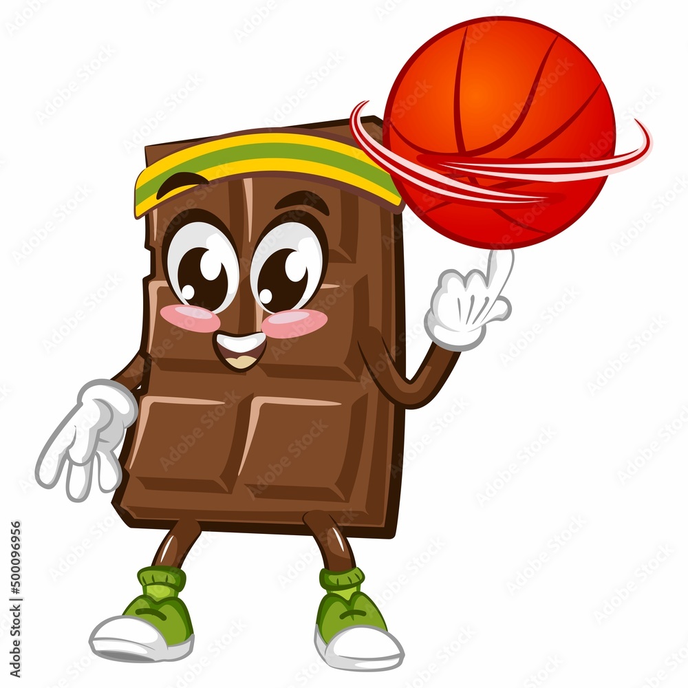 Cute chocolate bar character with funny face playing basketball ...