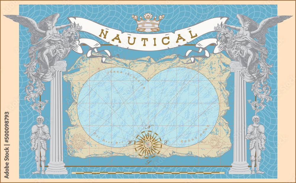 vector image of an old sea map in the style of medieval engravings ...