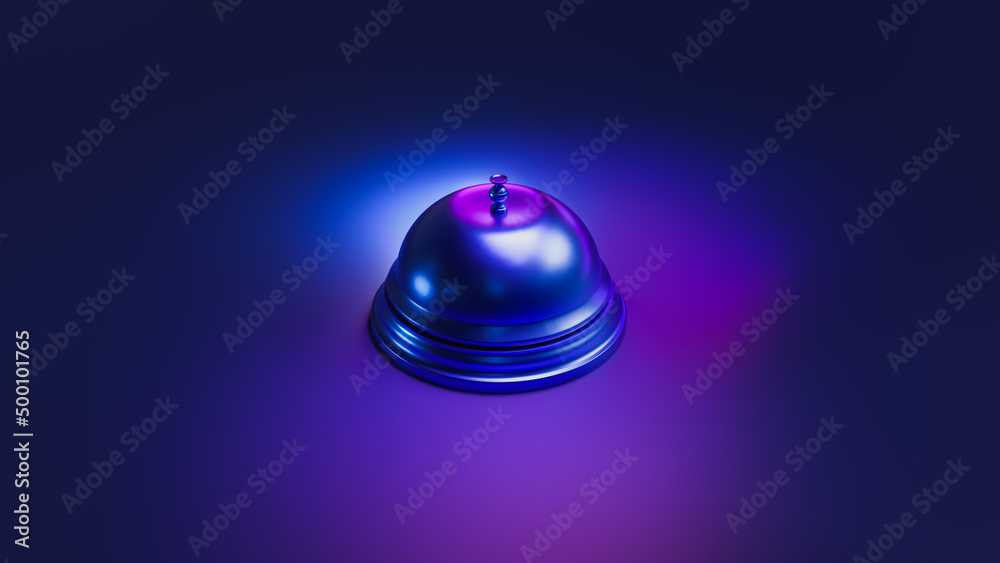 3D rendering, illustration of a hotel concierge bell on a blue ...