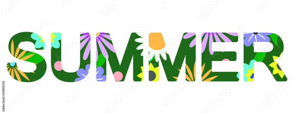 Vector illustration - the word summer with bright green letters with ...