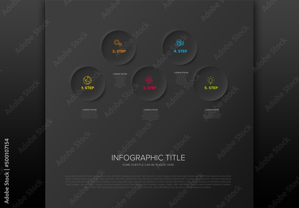 Simple Dark Five Steps Infographic Layout Stock Template | Adobe Stock