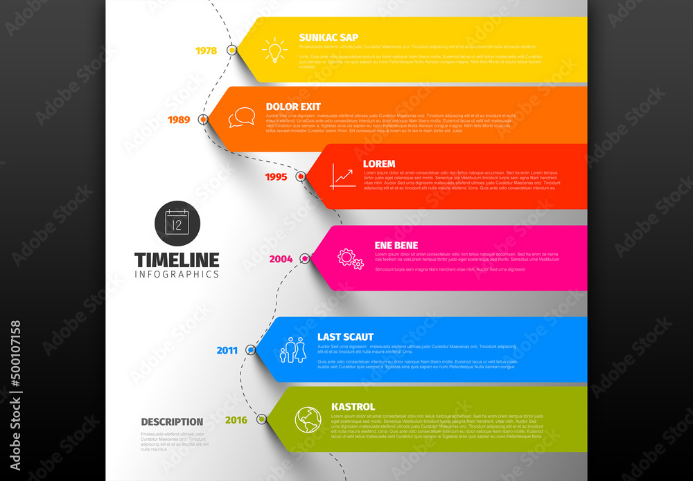 Colorful Vertical Timeline Infographic with Big Arrows Stock Template ...