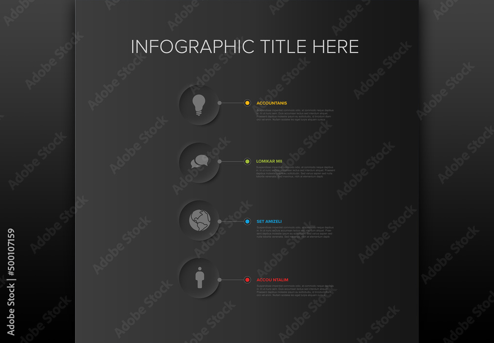 Simple Dark Gray Infographic with Four Circle Icon Elements Stock ...