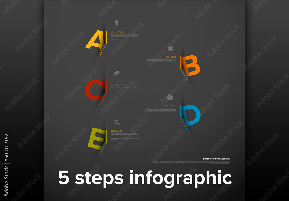 Five Letter Color Vertical Steps Dark Progress Page Layout Stock ...