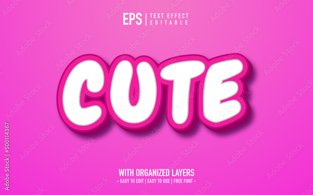cute pink text effect in 3d style Stock Vector | Adobe Stock