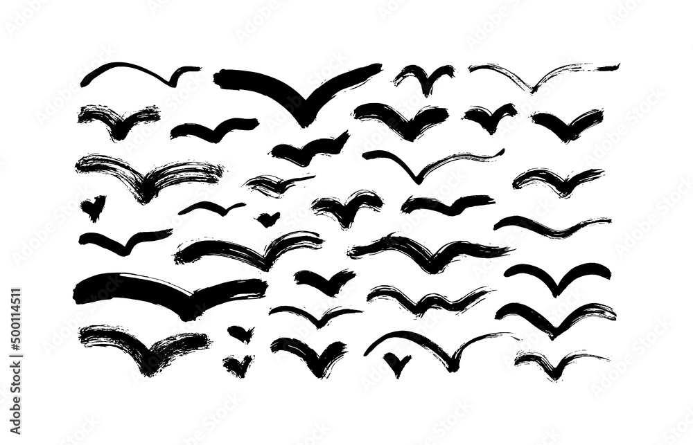 Abstract flying birds vector cliparts collection. Hand drawn black bird ...