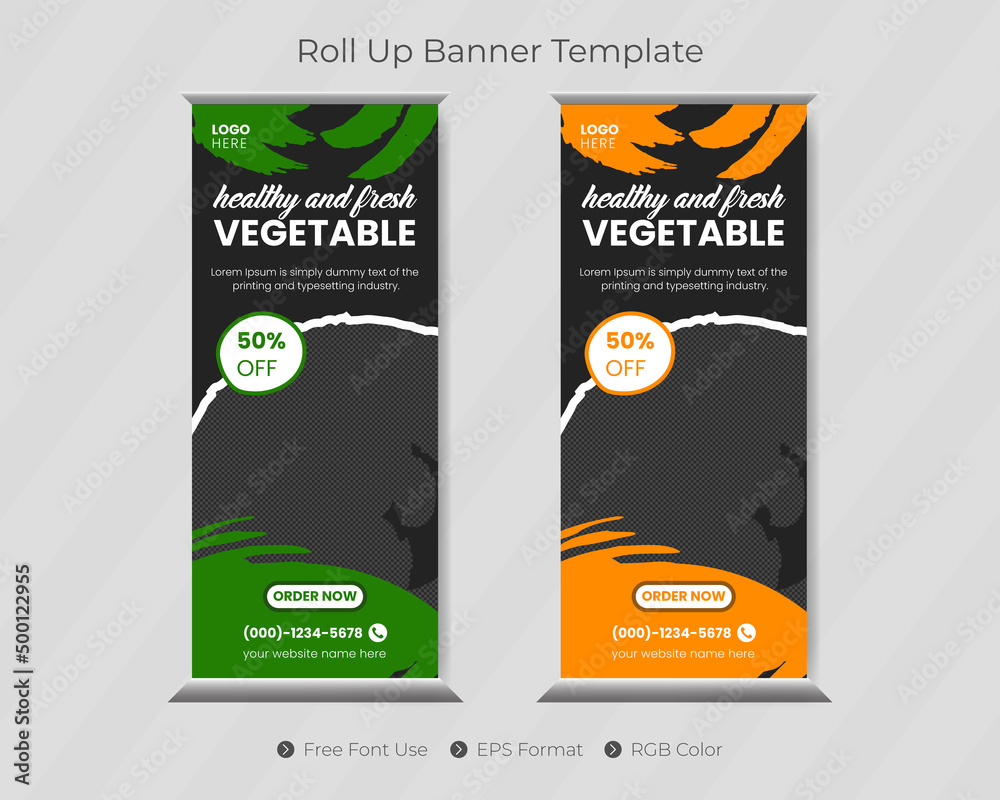 Fast food roll up banner template and restaurant menu design with ...