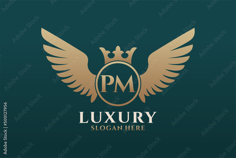Luxury royal wing Letter PM crest Gold color Logo vector, Victory logo ...