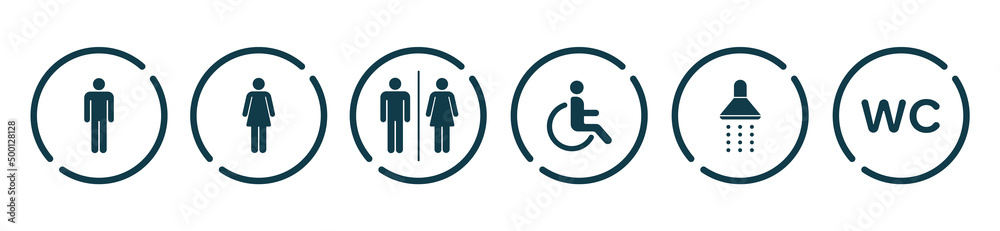 Wc icon set. Set of toilet icons, toilet signs, WC signs. Black flat wc ...